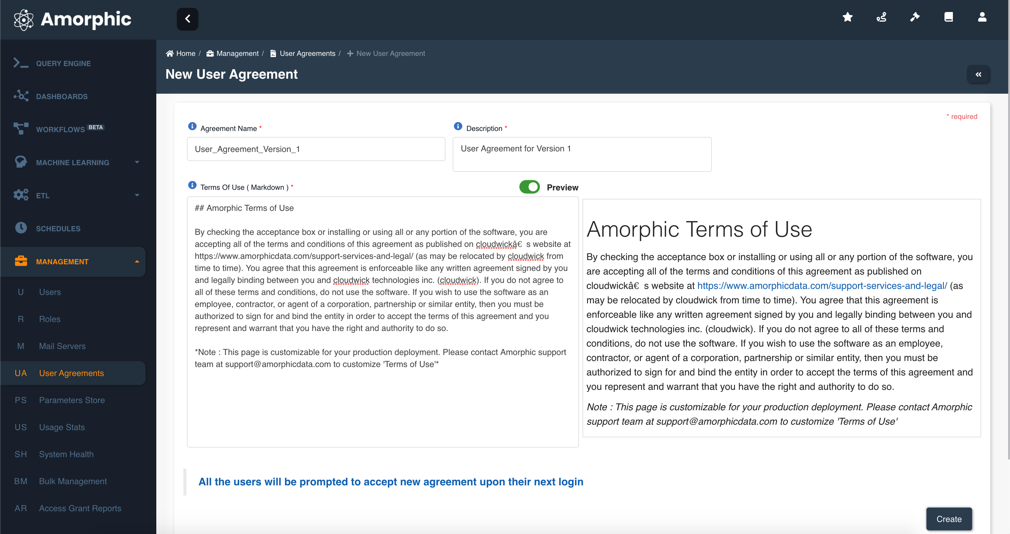 User Agreements | Amorphic Docs