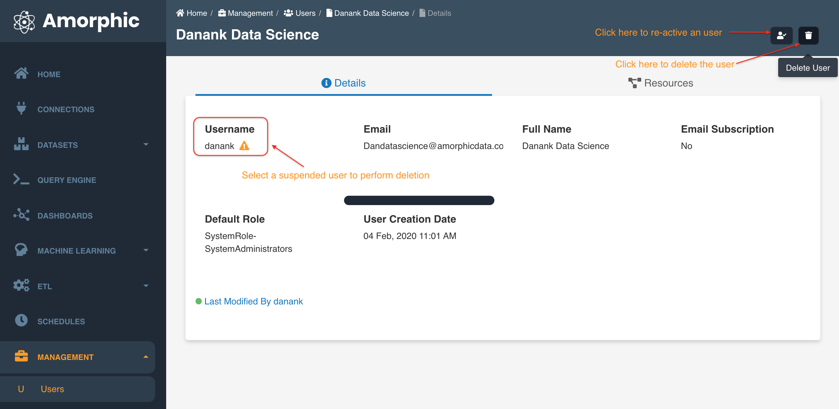 Users | Amorphic Docs